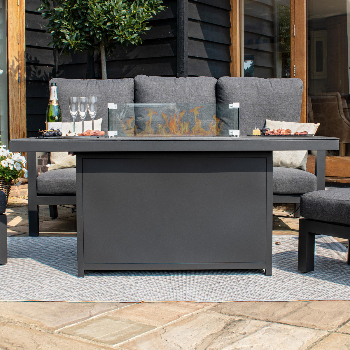 Aluminium Fire Pit Dining Table (with spray stone effect top) | Grey