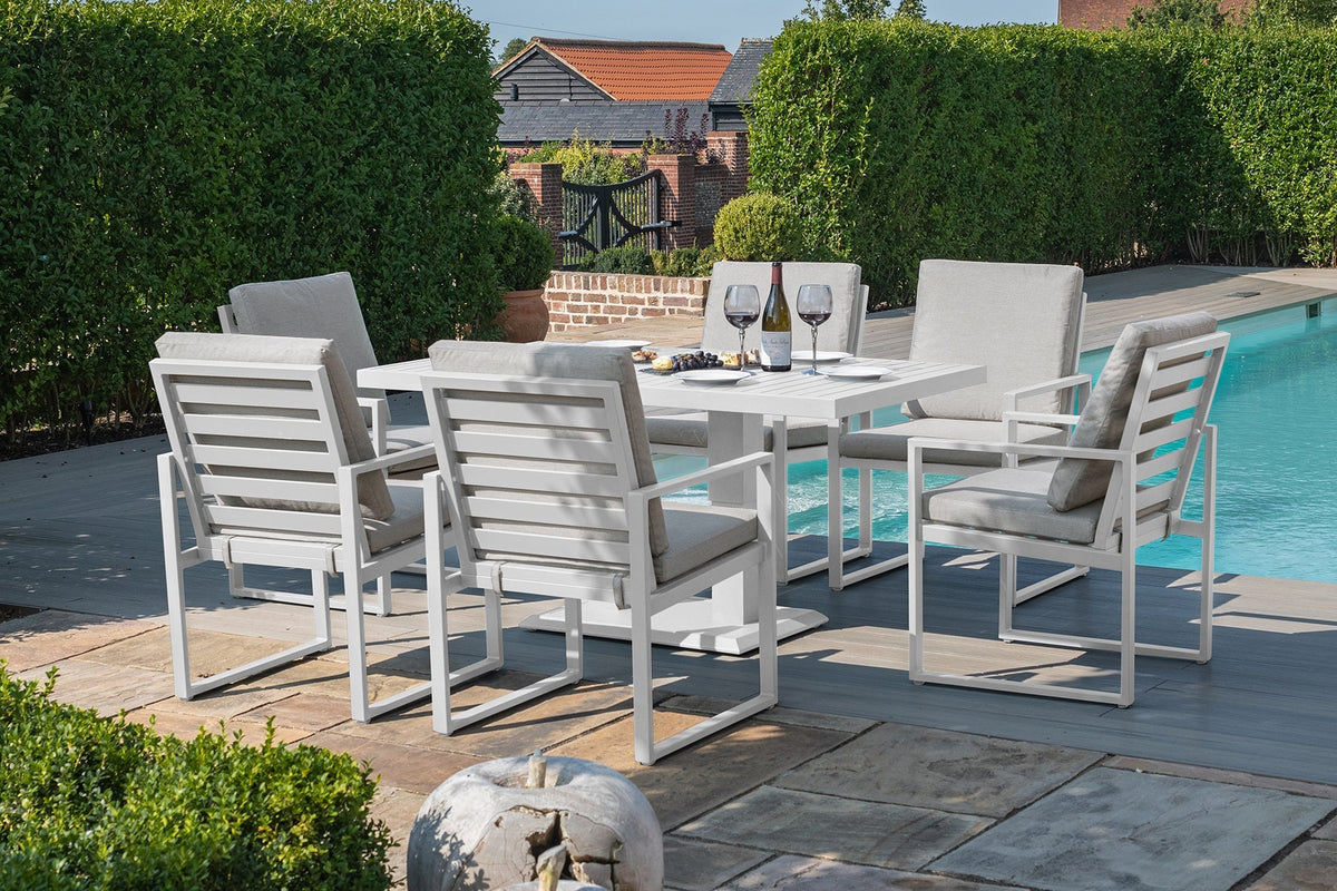 Amalfi 6 Seat Rectangular Dining Set with Rising Table | White