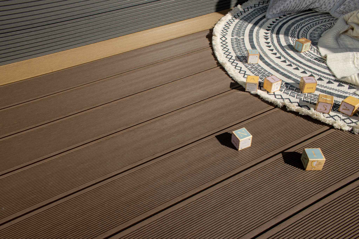 3.6m Dark Brown Grooved Composite Decking Boards – O V Æ D A™