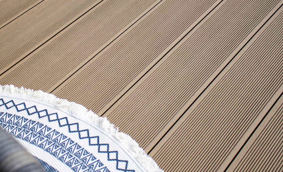 3.6m Light Brown Grooved Composite Decking Boards – O V Æ D A™