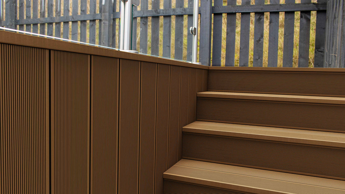 Classic™ | Light Brown Grooved Composite Decking Bullnose Edge Board