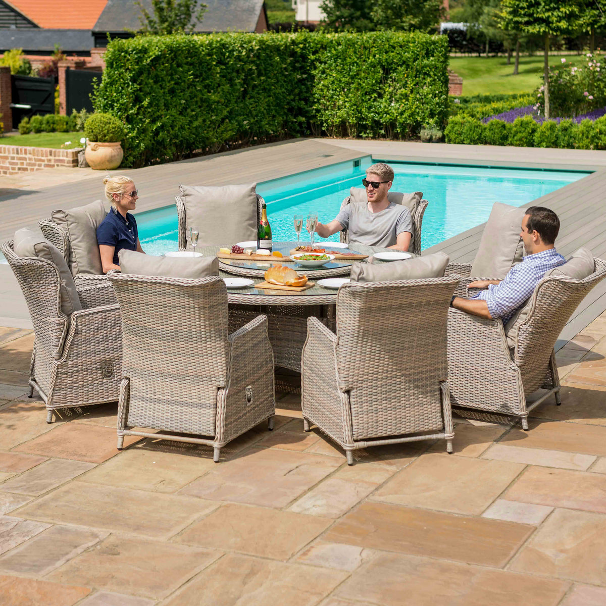 Cotswold Reclining 8 Seat Round Dining Set | Grey/Taupe