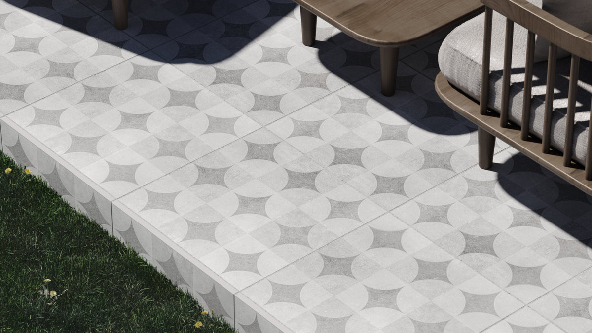Decorio™ | Seville Grey Patterned Porcelain Paving Tiles