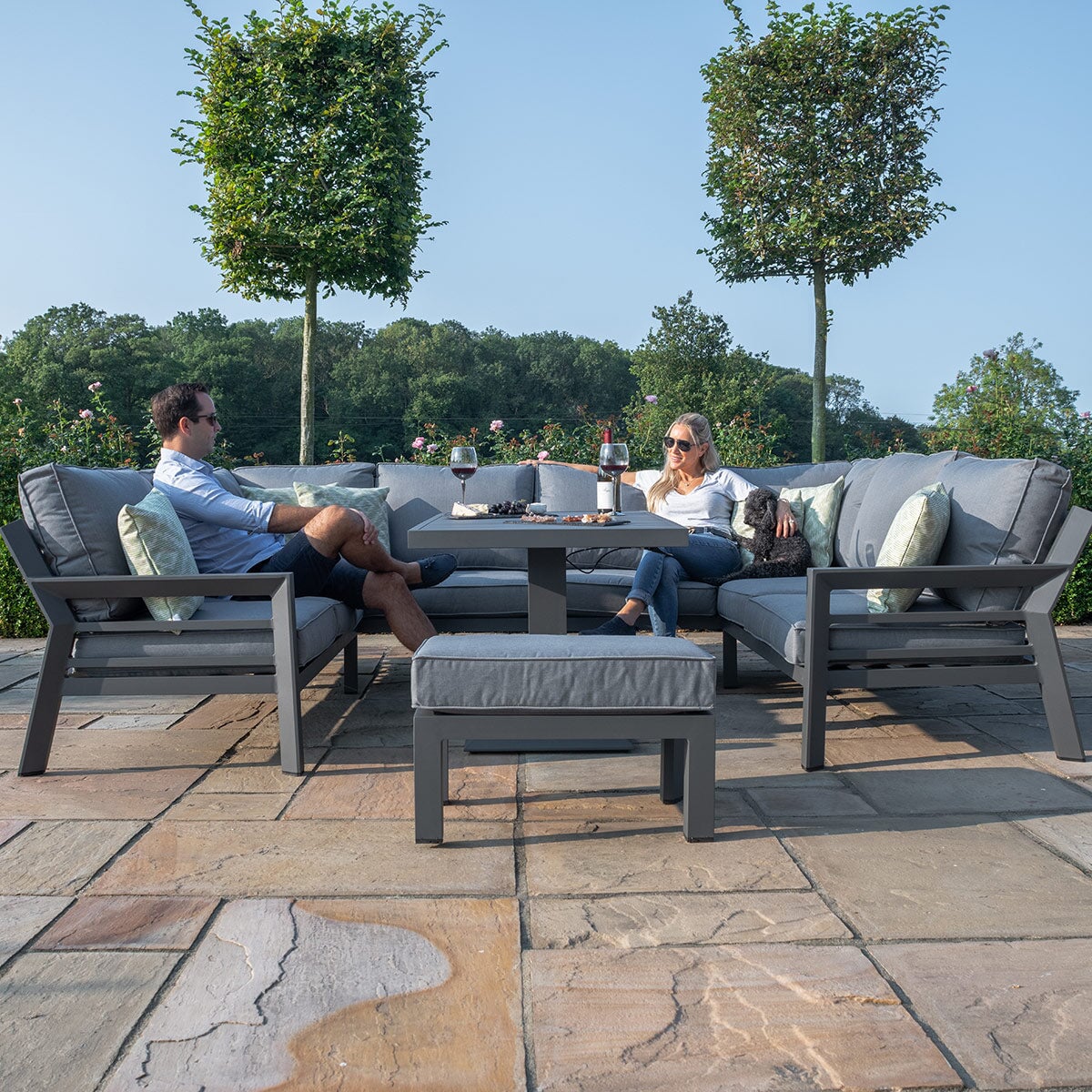 New York U-Shaped Sofa Set with Rising Table | Grey