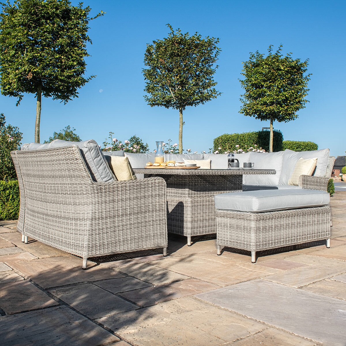 Oxford Royal U-Shaped Sofa Set with Rising Table | Light Grey