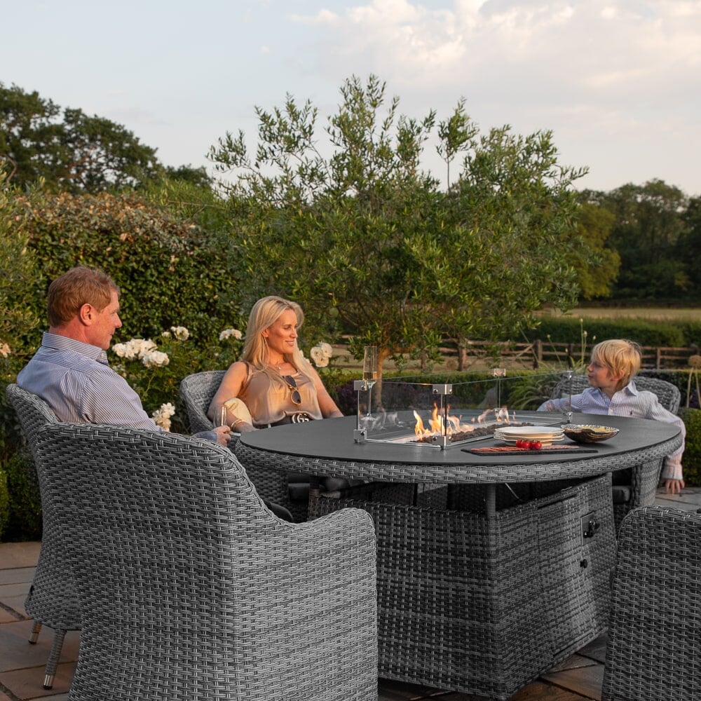 Santorini 6 Seat Oval Fire Pit Dining Set | Grey