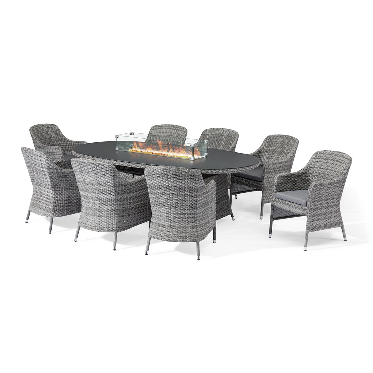 Santorini 8 Seat Oval Fire Pit Dining Set | Grey