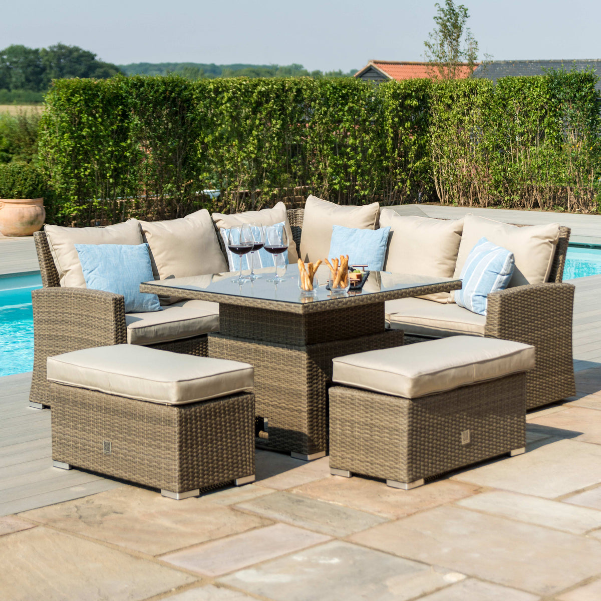 Tuscany Corner Bench Set with Rising Table | Natural