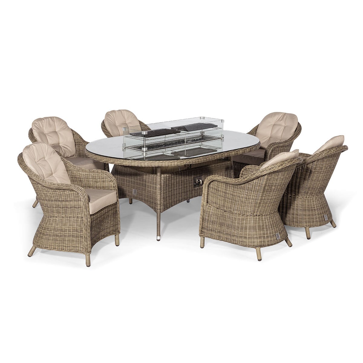 Winchester 6 Seat Oval Fire Pit Dining Set with Heritage Chairs