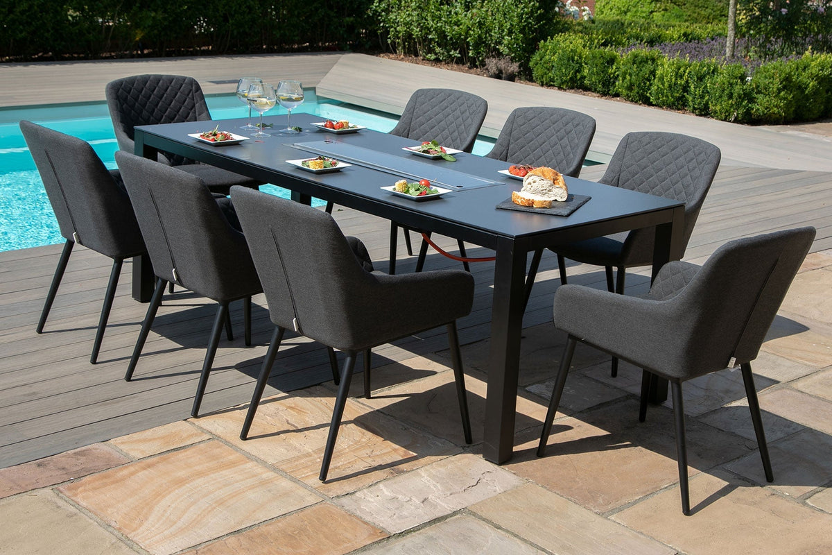 Zest 8 Seat Rectangular Fire Pit Dining Set | Charcoal