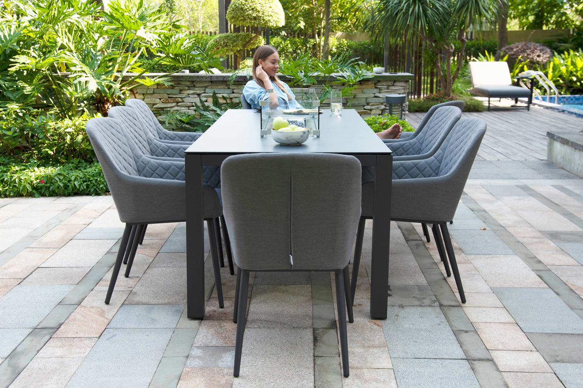 Zest 8 Seat Rectangular Fire Pit Dining Set | Flanelle